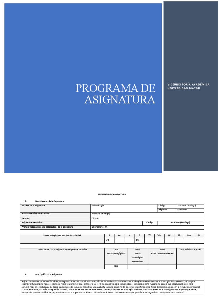 Programa de asignatura Psicobiología - Gabriel Reyes | PDF | Las emociones | Sicología