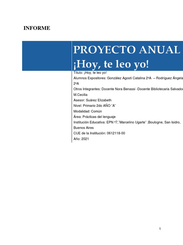ACTE 2021 EP N7 San Isidro Hoy Te Leo Yo Informe | PDF | Aprendizaje | Inclusión (Educación)