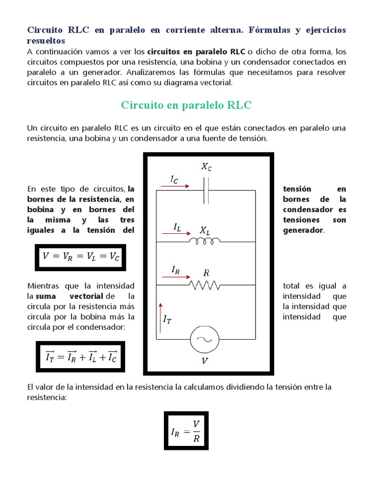 Circuito RLC Paralelo: Fórmulas y Ejercicios | PDF | Impedancia ...