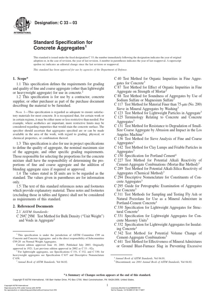 Astm C 33 - 03 | PDF | Concrete | Construction Aggregate