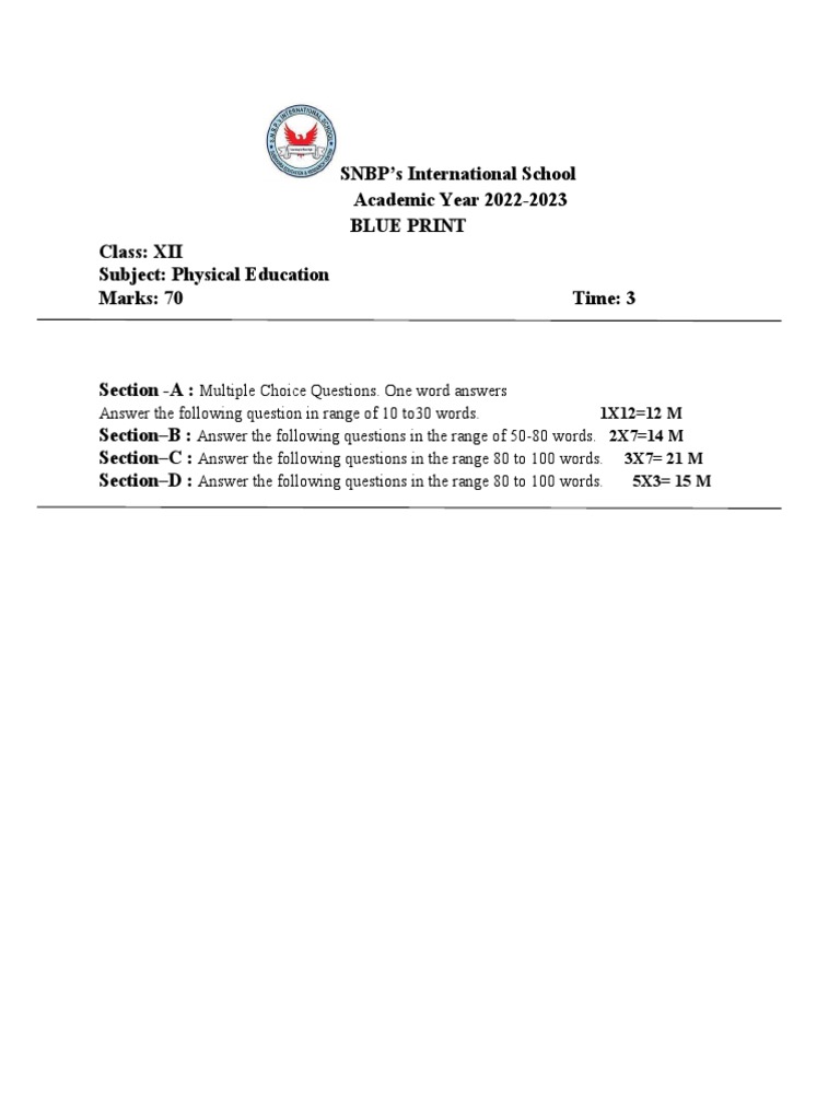 Physical Education Blue Print Physical Education | PDF