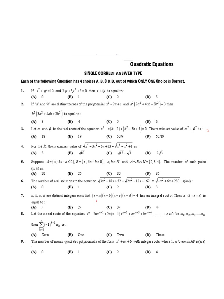 Quadratic Advanced Worksheet | PDF | Equations | Numbers
