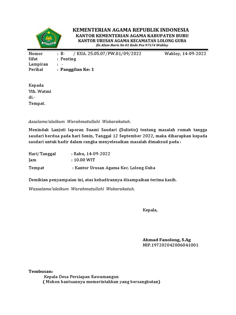 Surat Pangilan | PDF