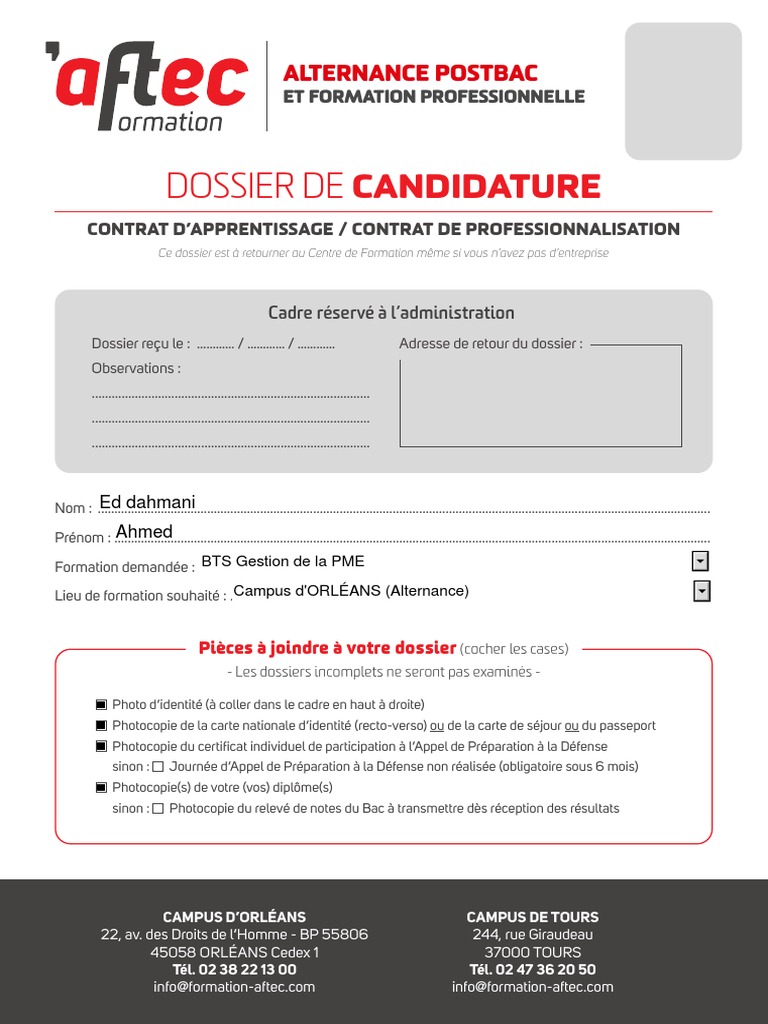 Dossier Candidature Aftec 2022 (777) Nouveaux | PDF