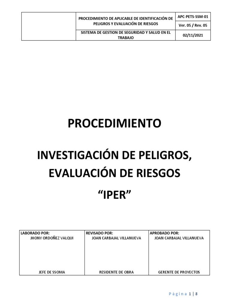 Apc - PLN-SSM 01 Procedimiento de Identificacion de Peligros Evaluacion de Riesgos y Controles ...