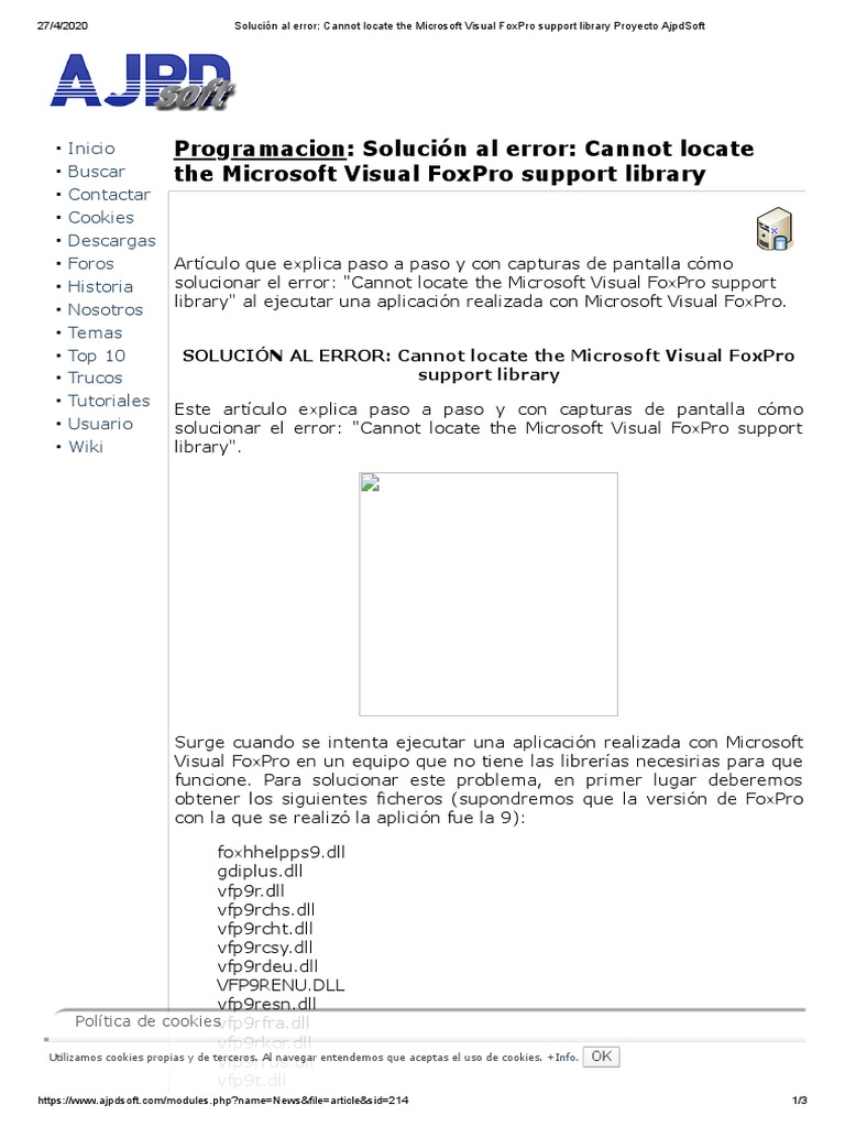 Solución Al Error - Cannot Locate The Microsoft Visual FoxPro Support ...