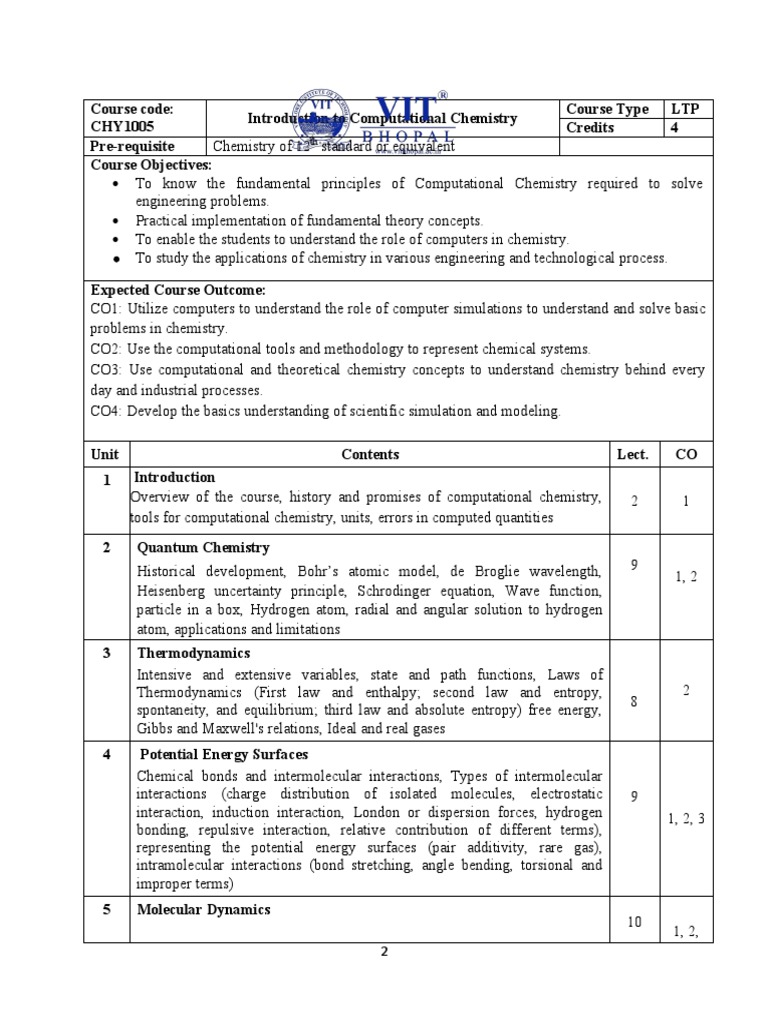CHM 1st Year Course | PDF | Chemistry | Computational Chemistry