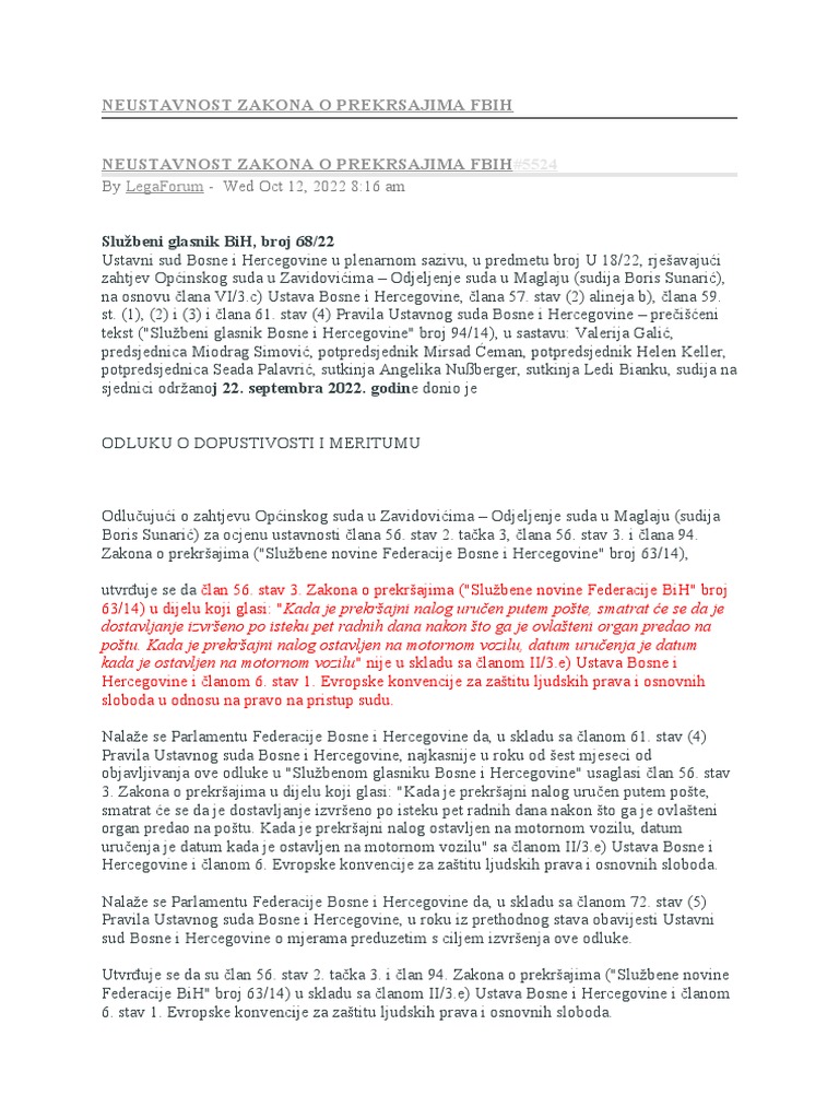 Odluka Ustavnog Suda FBiH 22.09.2022. | PDF