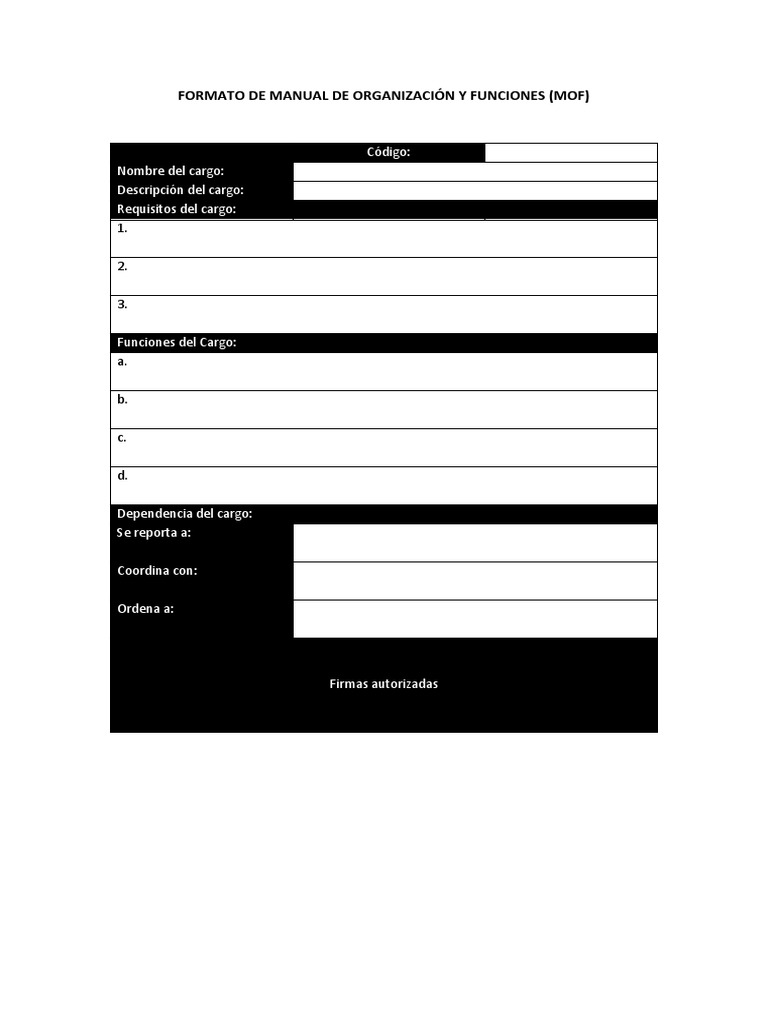 Formato de Manual de Organización y Funciones | PDF | Business