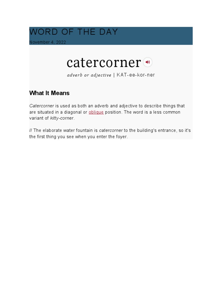 Catercorner: Word of The Day | PDF