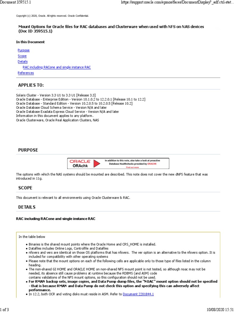 Mount Options For Oracle Files | PDF | Oracle Corporation | Databases