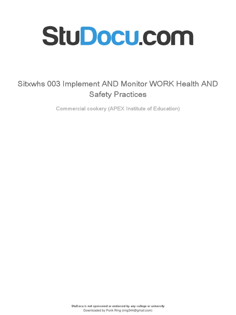 Sitxwhs 003 Implement and Monitor Work Health and Safety Practices ... Sitxwhs 003 Implement and Monitor Work Health and Safety Practices ...