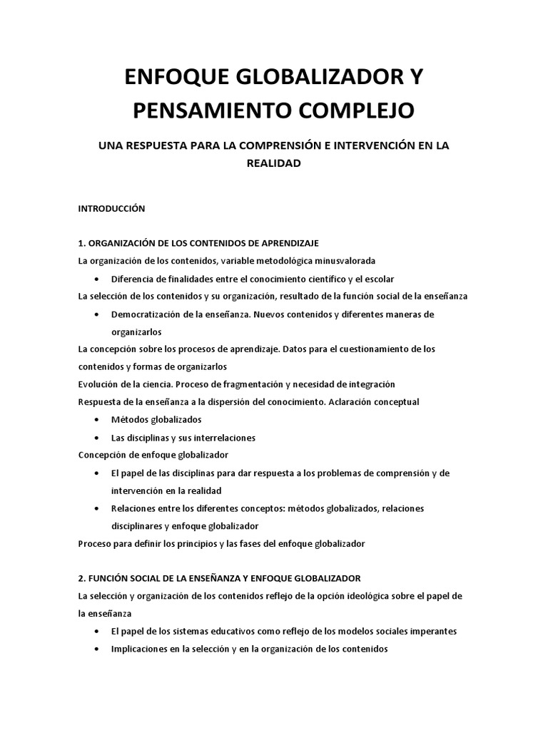 Enfoque Globalizador y Pensamiento Complejo - Compress | PDF | Aprendizaje | Método de enseñanza