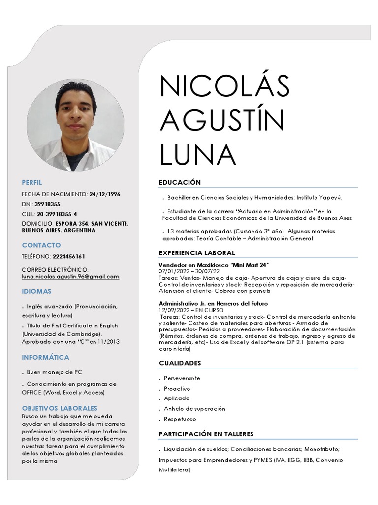 CV - Nicolás Agustín Luna | PDF | Informática
