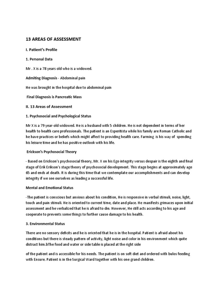 13 Areas of Patient Assessment | PDF | Psychosocial | Pain