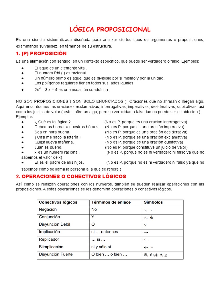 Lógica Proposicional (Resumen) | PDF | Proposición | Matemáticas