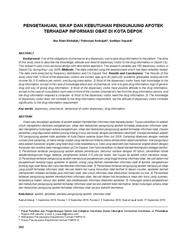 ID Pengetahuan Sikap Dan Kebutuhan Pengunjung Apotek Terhadap Informasi Obat Di Kot | PDF ...