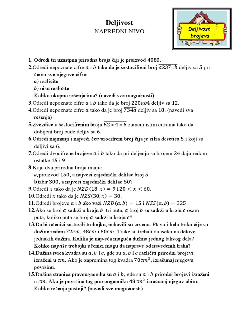 5razr Deljivost Napredni Nivo 2017 | PDF