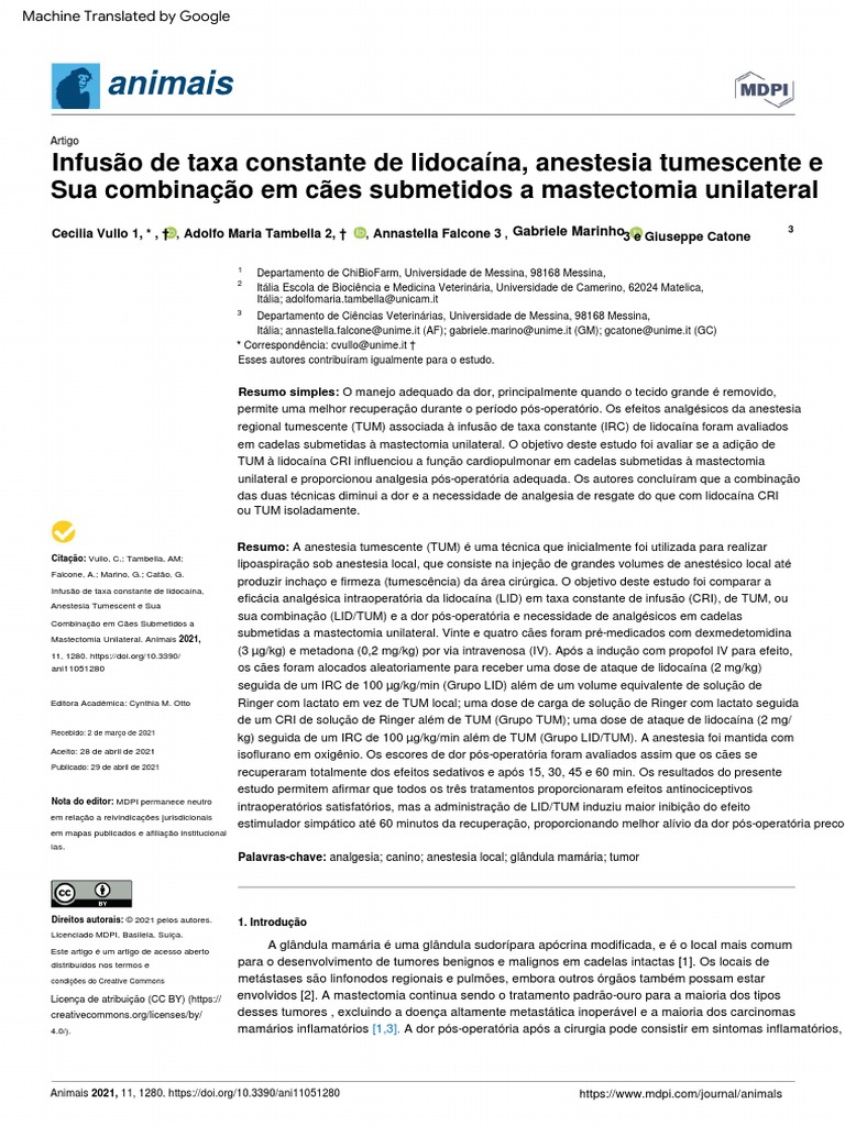 Constant Rate Infusion of Lidocaine, Tumescent Anesthesia and | PDF ...