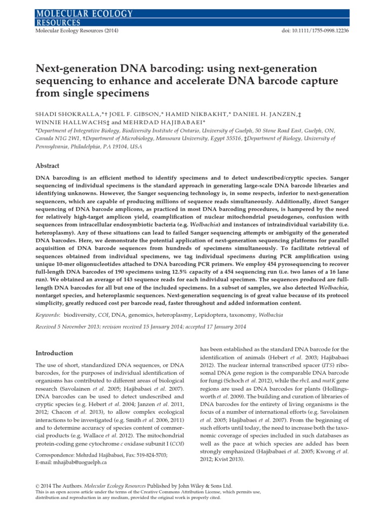 Next-Generation DNA Barcoding: Using Next-Generation Sequencing To Enhance and Accelerate DNA ...
