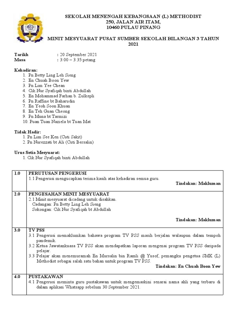 Minit Mesyuarat PSS (3) 2021 | PDF