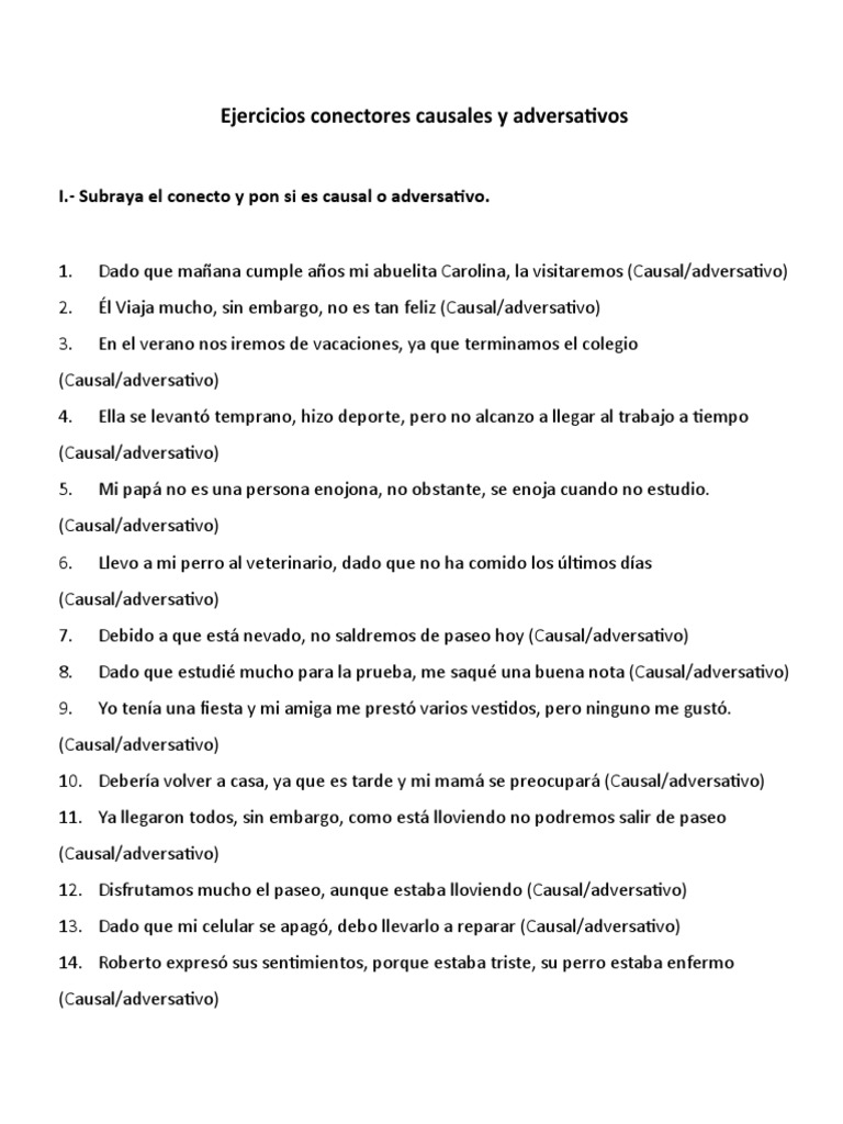 Ejercicios Conectores Causales y Consecutivos | PDF