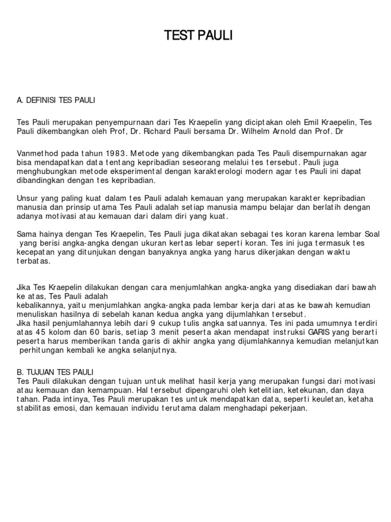Tes Pauli: Metode, Tujuan, dan Faktor | PDF