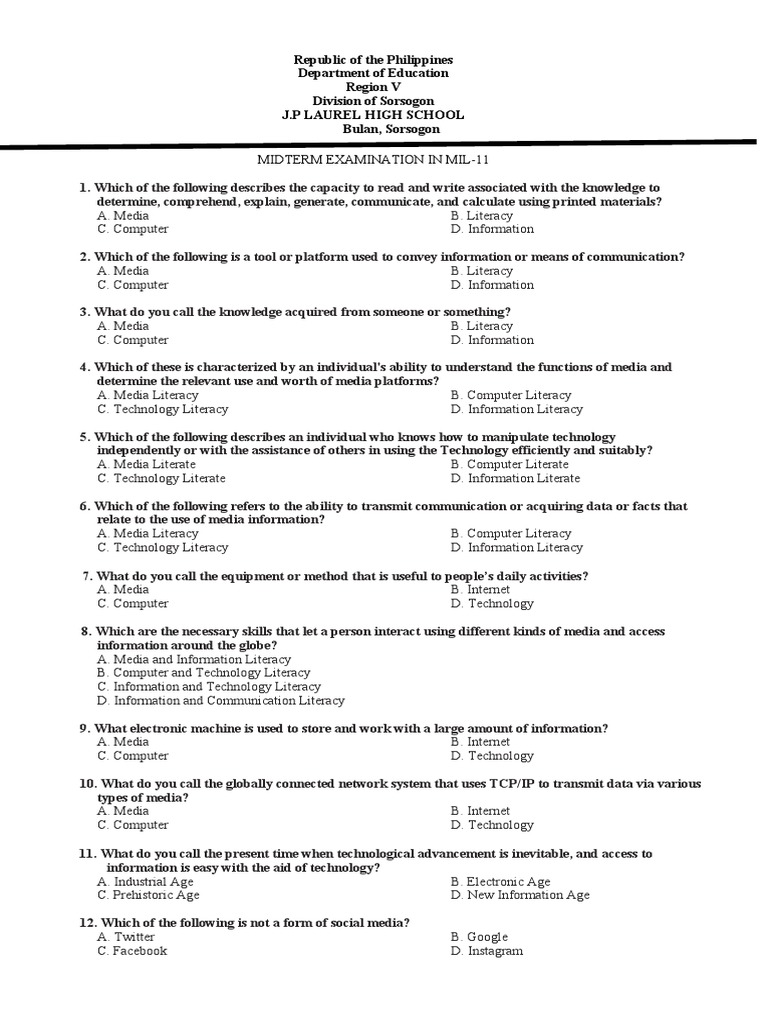 Mil Exam | PDF | Media (Communication) | Information