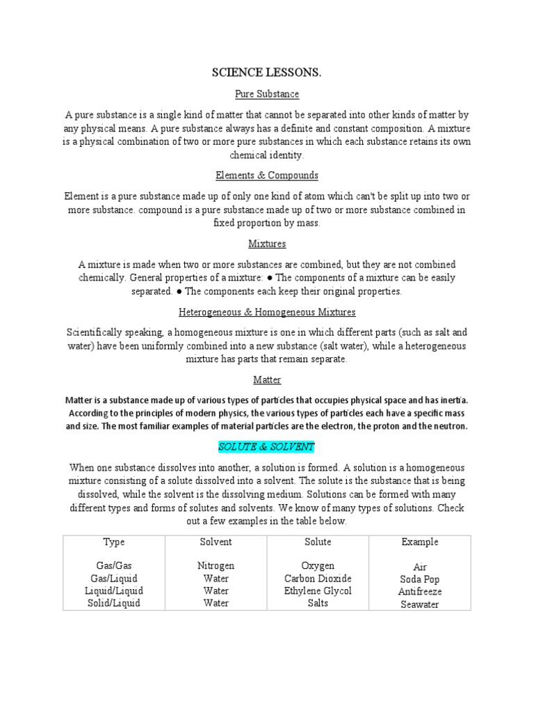 Science Lessons | PDF | Mixture | Chemical Substances