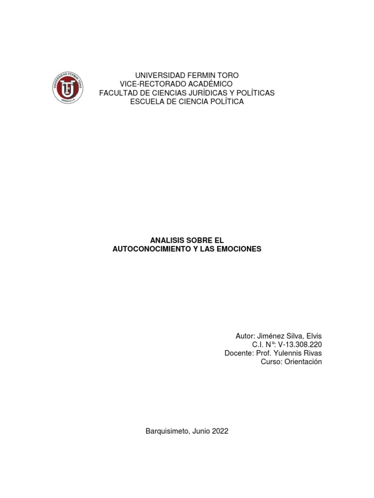 Analisis Sobre El Autoconocimiento Y Las Emociones Pdf Las