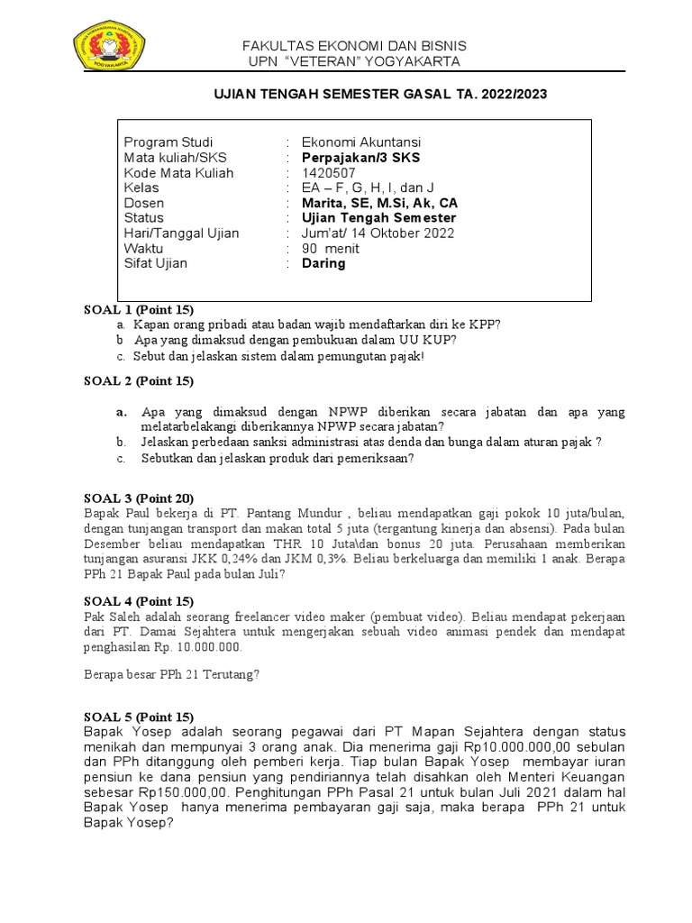 Soal Uts Perpajakan | PDF