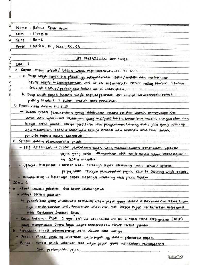 Uts Perpajakan - Rahma Sekar Arum - 142200188 - Ea-G | PDF