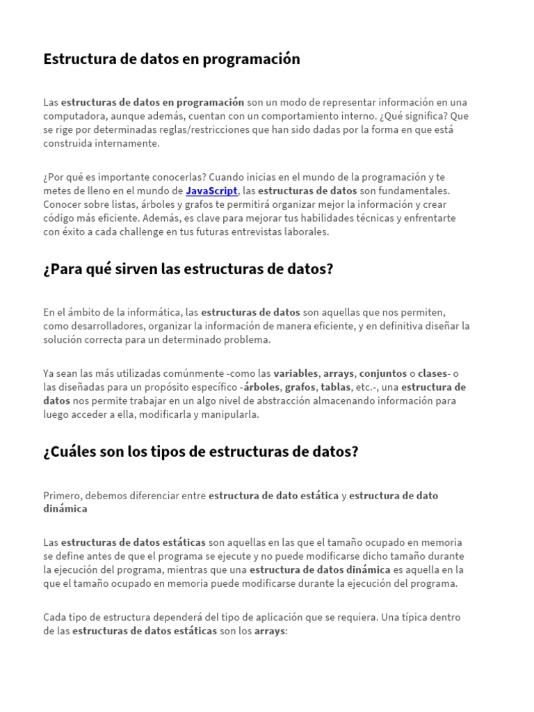 Estructura de Datos | PDF | Estructura de datos de matriz | Programa de ...