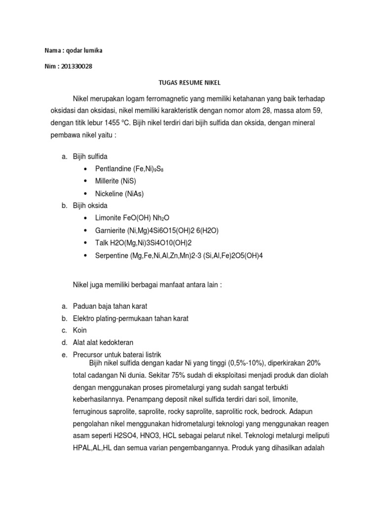 The Characteristics and Benefits of Nickel: A Resume | PDF