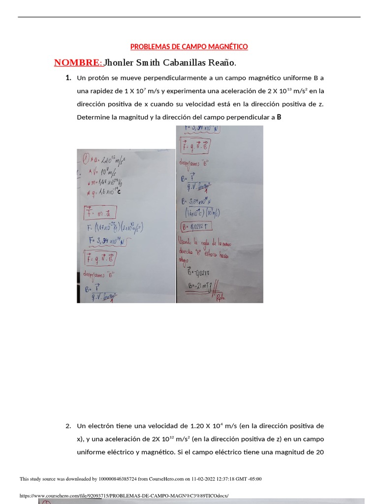 Problemas de Campo Magn Tico | PDF | Electrón | Campo magnético