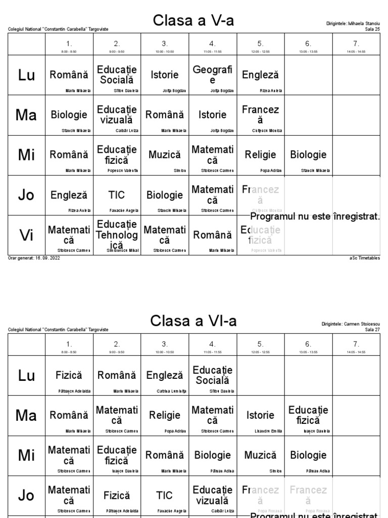 Orar Clase 2 | PDF