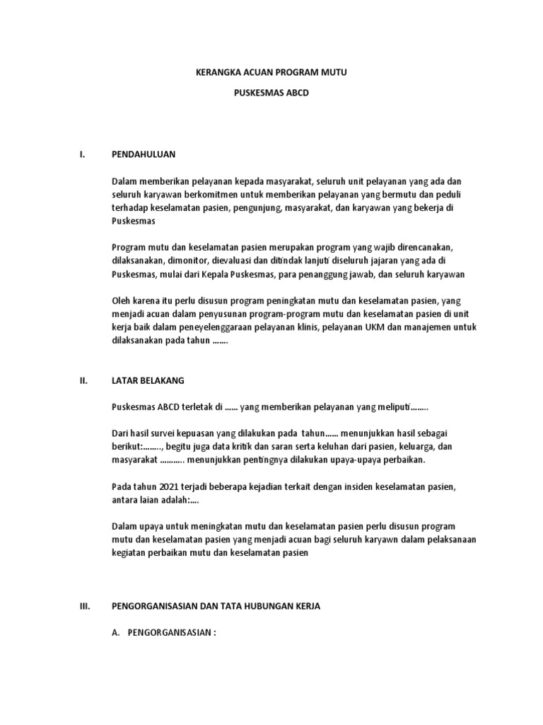 Kerangka Acuan Program Mutu | PDF