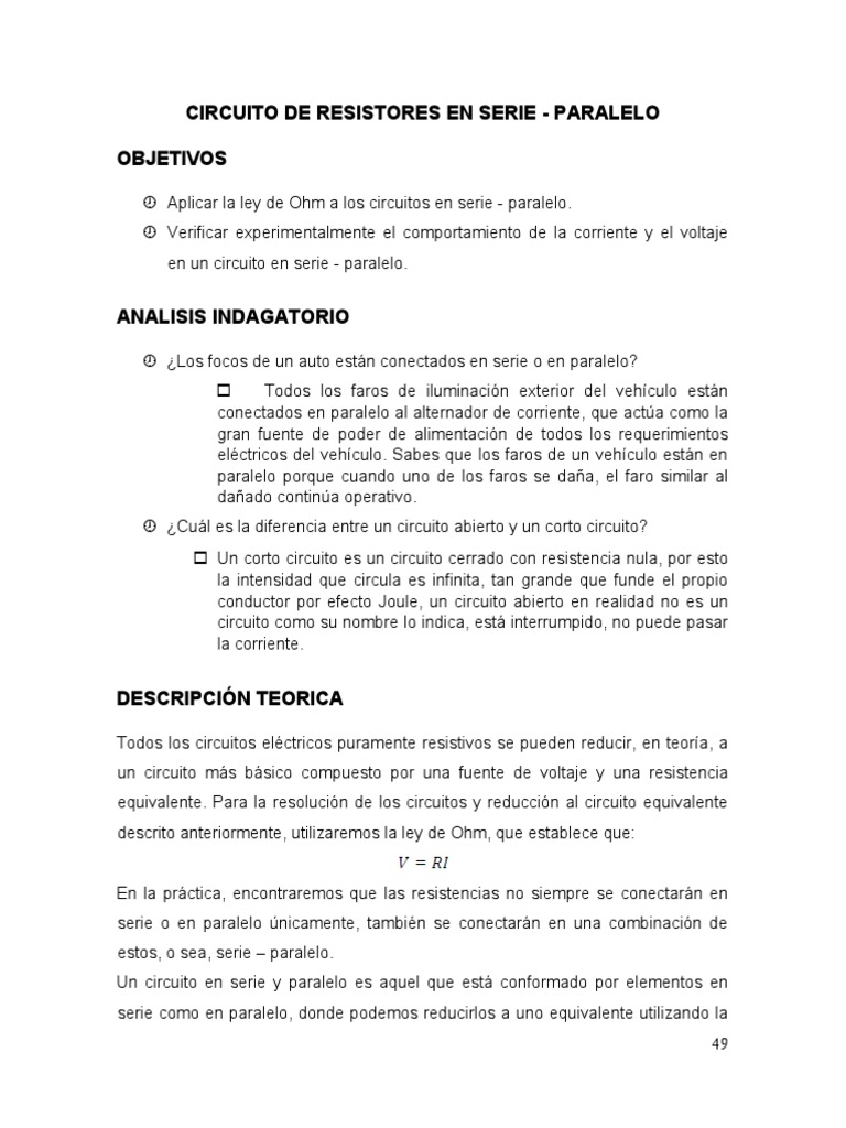 Lab. - 9 - Circuitos Serie-Paralelo | PDF | Resistencia Eléctrica y ...