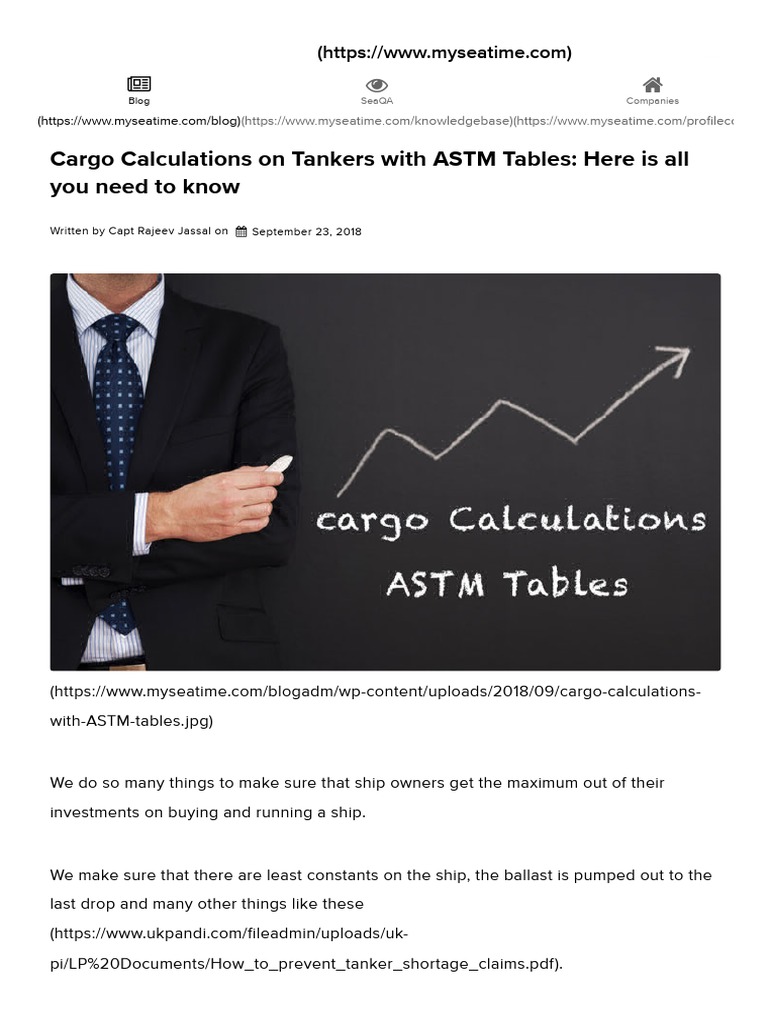Cargo Calculations On Tankers With ASTM Tables - Here Is All You Need To Know - MySeaTime | PDF ...
