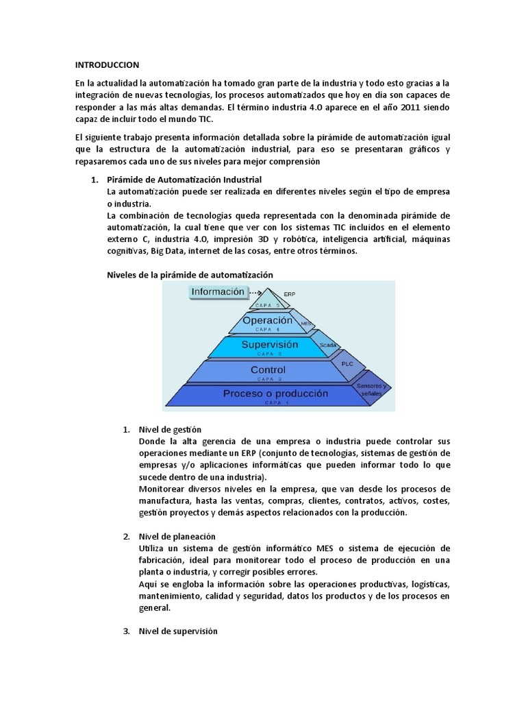 La pirámide y estructura de la automatización industrial: niveles ...