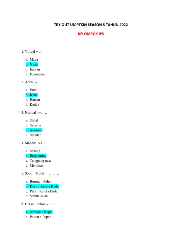 Try Out Umptkin Season 3 Tahun 2022 Ips | PDF