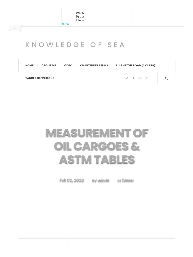 MEASUREMENT OF OIL CARGOES & ASTM TABLES - Knowledge of Sea | PDF ...