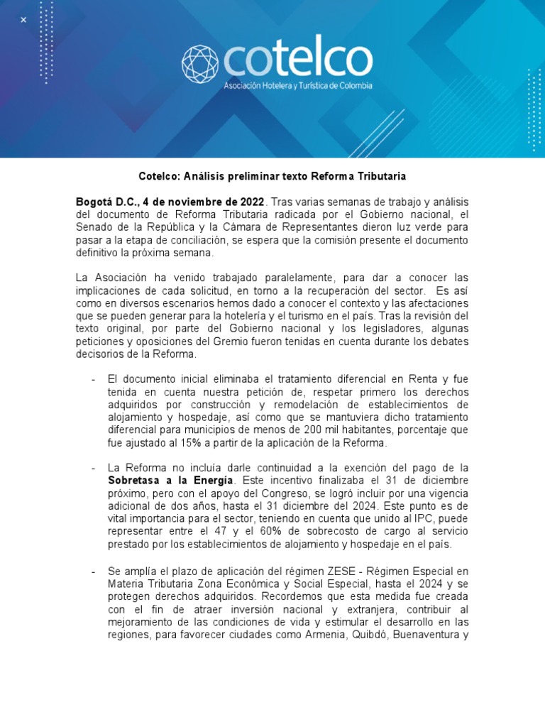 Comunicado V2 Reforma Tributaria Noviembre 4 de 2022 | PDF | Economias