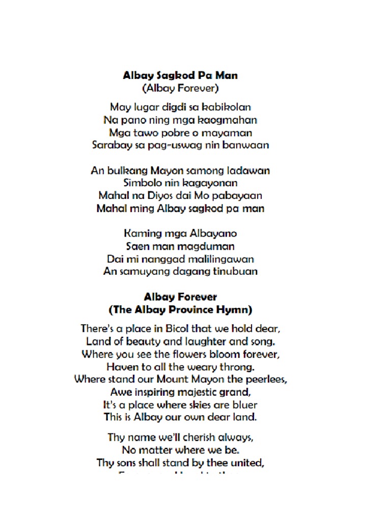 Albay Forever and Bicol Regional March Lyrics | PDF