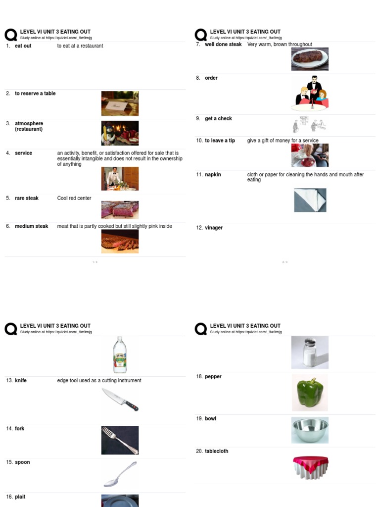 Dining Vocabulary and Etiquette | PDF | Food And Drink Preparation ...