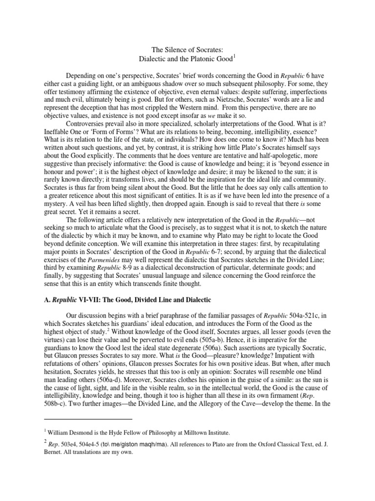 The Silence of Socrates: Plato's Dialectic Approach to the Form of the ...