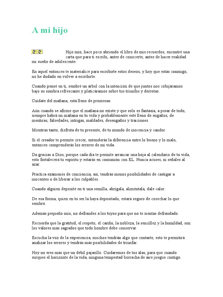 Carta reflexiva a mi hijo | PDF