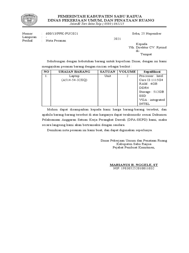 Nota Pesanan Laptop | PDF