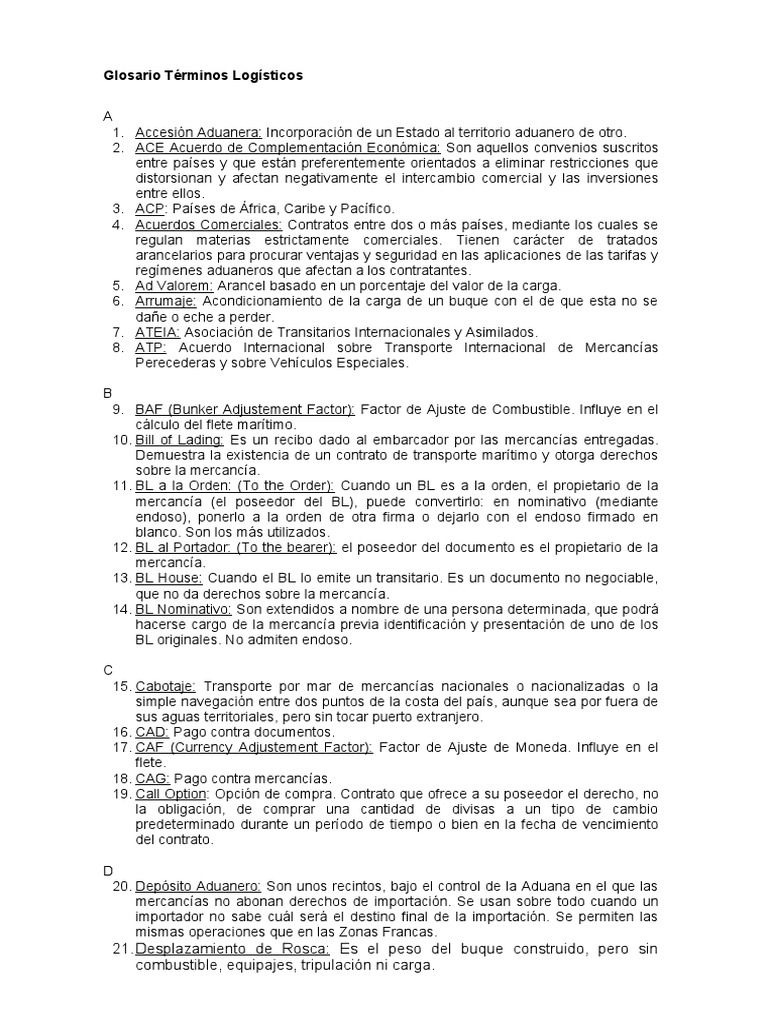 Glosario de Términos Logísticos | PDF | aduana | Arancel