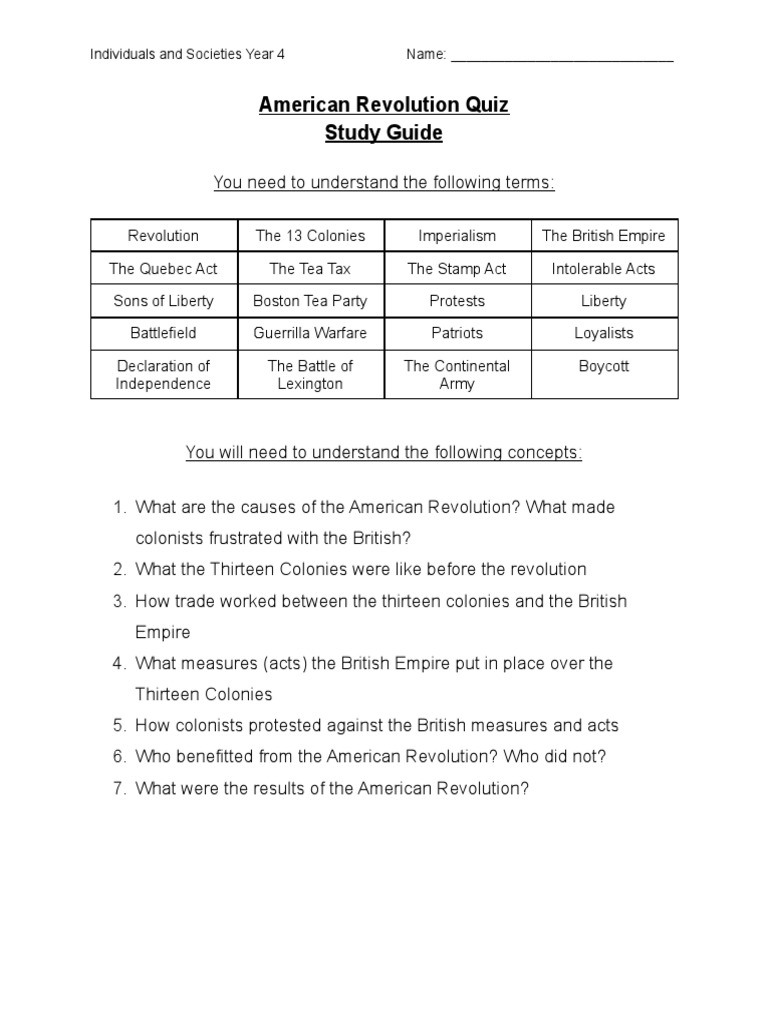 American Revolution Study Guide | PDF